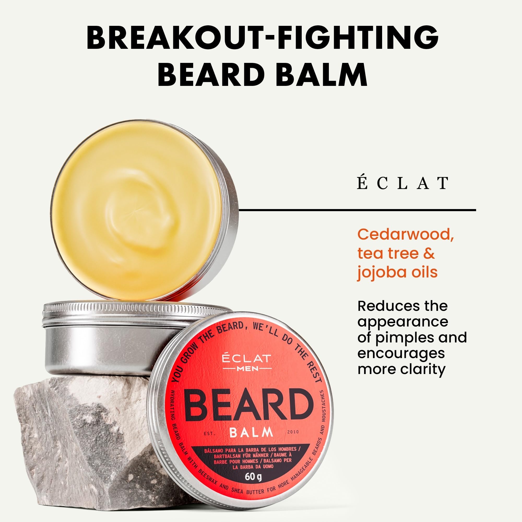Eclat Skincare Men's Balm, Oil, Conditioner, Beard Wax Moisturizer & Softener w/Shea Butter, Pure Argan Oil - Sensitive Skin
