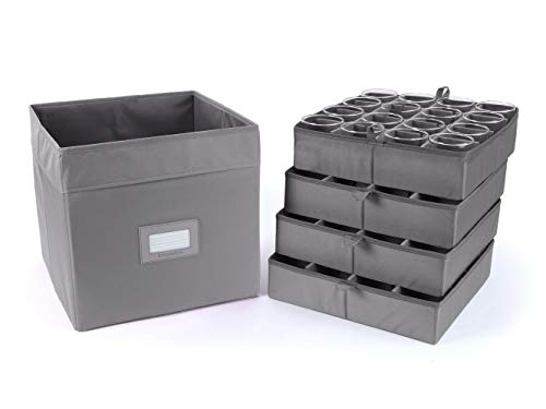 Kitchen Cube Glassware Storage Bin - Durable Polyester, Adjustable Compartments, Sturdy Interior Walls, ID Window, Kitchen Storage-Graphite