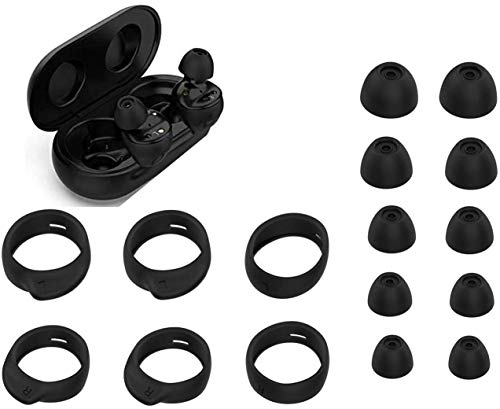 Zotech 8 Pair Eartips Set Anti Slip Earhooks Kit for Samsung Galaxy Buds 5 Pairs Silicone Earbud Eartips XS/S/M/L/XL, 3 Pairs Earhooks S/M/L (Black)