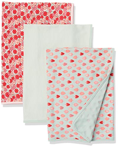 Amazon Essentials Unisex Kids' Swaddle Blankets, Pack of 3, Berries/Floral/Stripe, One Size