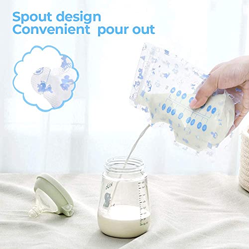 Breastmilk Storage Bags, 120 Pcs Breast Milk Bags for Freezing, Self-Standing BPA & BPS-Free, Leak Proof Double Zipper Seal, Spout & Thickened Design, Breast Feeding Essentials- 8 Oz