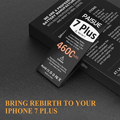 Battery for iPhone 7 Plus, Upgraded 4600mAh High Capacity Replacement Battery, New 0 Cycle Li-ion Battery for 7 Plus A1661 A1784 A1785 with Complete Repair Tool Kit and Instruction