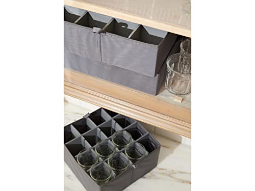 Kitchen Cube Glassware Storage Bin - Durable Polyester, Adjustable Compartments, Sturdy Interior Walls, ID Window, Kitchen Storage-Graphite