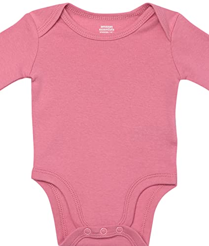 Amazon Essentials Unisex Babies' Long-Sleeve Bodysuits, Pack of 6, Ecru/Light Pink/Rose/Floral/Strawberry/Stripe, Newborn