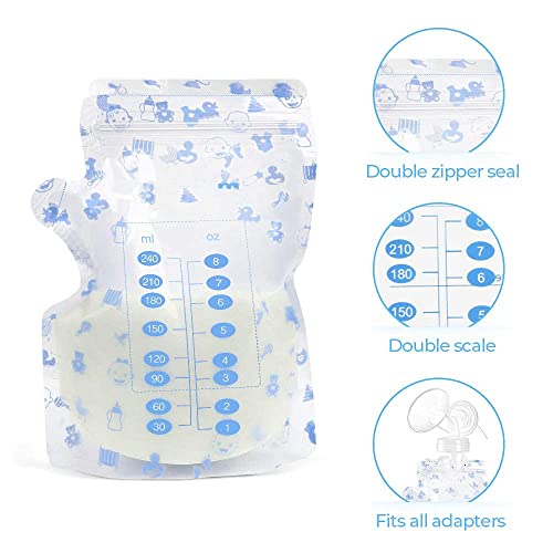 Breastmilk Storage Bags, 120 Pcs Breast Milk Bags for Freezing, Self-Standing BPA & BPS-Free, Leak Proof Double Zipper Seal, Spout & Thickened Design, Breast Feeding Essentials- 8 Oz