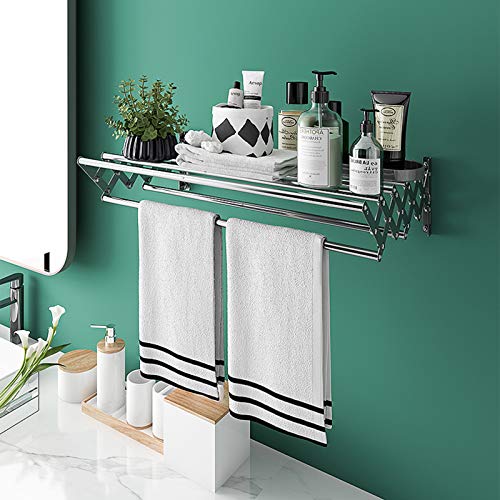 qurutma Wall Mounted Clothes Drying Rack,Stainless Steel Accordion Retractable Drying Rack for Laundry Room/Bathroom Tower,Easy to Install 31-inch Rod, 60 lb Capacity- Indoor and Outdoor Use