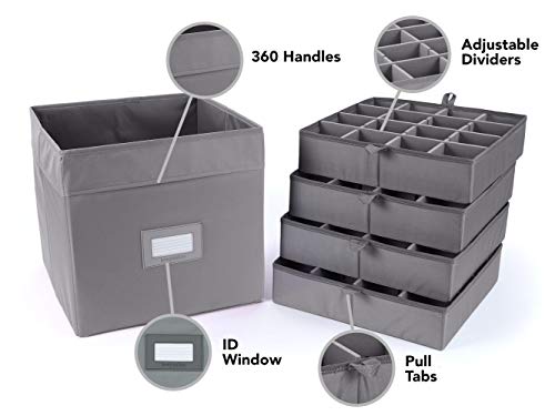 Kitchen Cube Glassware Storage Bin - Durable Polyester, Adjustable Compartments, Sturdy Interior Walls, ID Window, Kitchen Storage-Graphite
