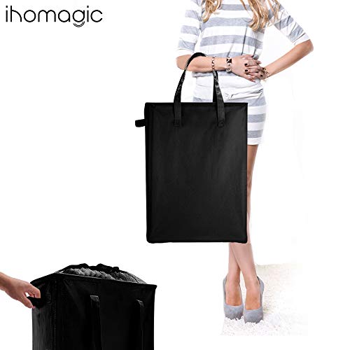 IHOMAGIC 45L Laundry Hamper, Slim Portable Laundry Washing Basket with Long Handles, Rectangular Thin Tall Laundry Bins Foldable Waterproof Oxford Fabric, Dirty Clothes Organizer for Bedroom (Black)
