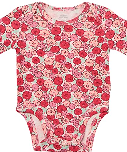 Amazon Essentials Unisex Babies' Long-Sleeve Bodysuits, Pack of 6, Ecru/Light Pink/Rose/Floral/Strawberry/Stripe, Newborn