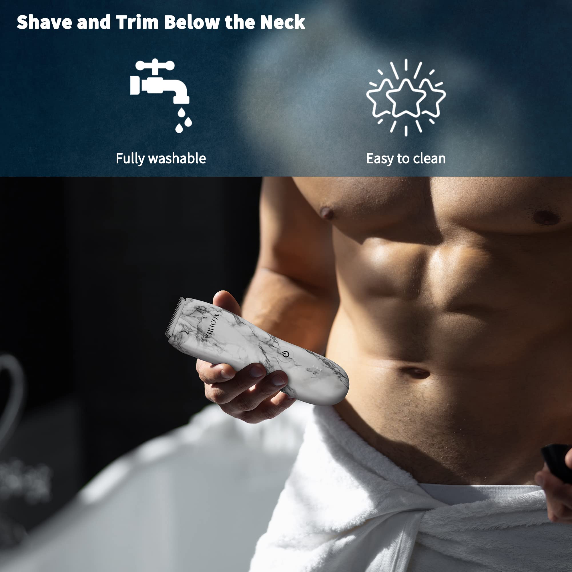VIKICON Electric Body Hair Trimmer and Shaver: Ball Groomer & Mens Groin Trimmer with Replacement Ceramic Blade Head and Hard Case, White