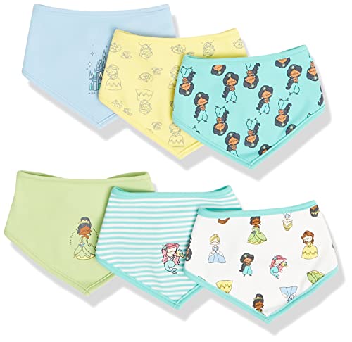 Amazon Essentials Disney | Marvel | Star Wars | Princess Girls' Bibs, Pack of 6, Princess Wish, One Size