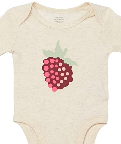 Amazon Essentials Unisex Babies' Long-Sleeve Bodysuits, Pack of 6, Ecru/Light Pink/Rose/Floral/Strawberry/Stripe, Newborn