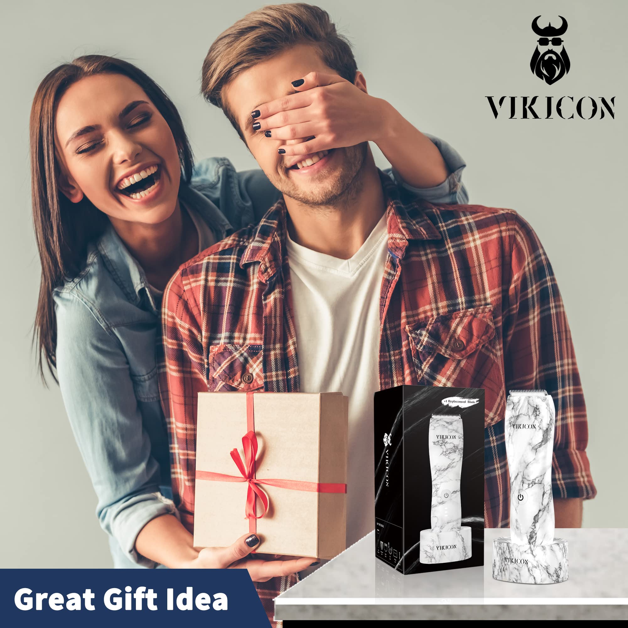 VIKICON Electric Body Hair Trimmer and Shaver: Ball Groomer & Mens Groin Trimmer with Replacement Ceramic Blade Head and Hard Case, White