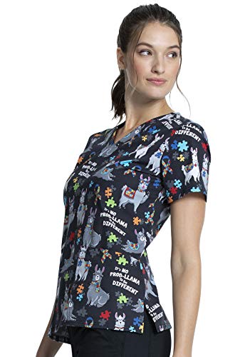 Cherokee Prints Women Scrubs Top V-Neck Print CK651, S, Llama Love