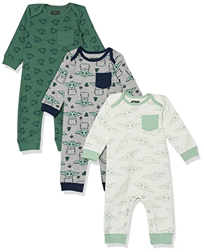 Amazon Essentials Disney | Marvel | Star Wars Unisex Babies' Cotton Coveralls, Pack of 3, Star Wars The Child, 12 Months