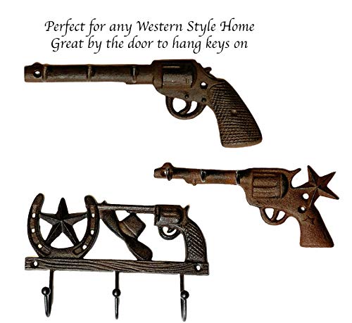 Urbalabs Western Cast Iron Rustic Country Wall Hooks Coat or Key Holder Wall Hook Mounted Decorative for Hats, Coats, Keys, Towels, Mudroom, Entryway, Mancave, Garage Bronze Finish (3 Horse Shoe Star)