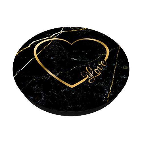 Love Heart Gold Black Marble-Look Cute for Girls Women Her PopSockets PopGrip: Swappable Grip for Phones & Tablets