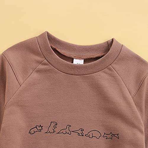 Lamuusaa Newborn Baby Girls Boys Clothes Crewneck Sweatshirt Long Sleeve Romper Bodysuit Pullover Oversized Autumn Tops (Dinosaur-Brown, 0-6 Months)