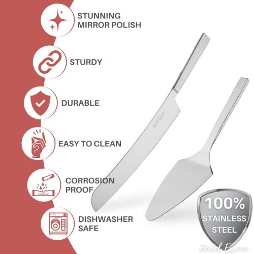 HEIDEL ESSENCE Cake Knife and Server Set β Premium Stainless Steel Cake Server Set with Solid Handles - Wedding Cake Knife Set for Parties and Events β Lovely Bridal Shower or Engagement Present