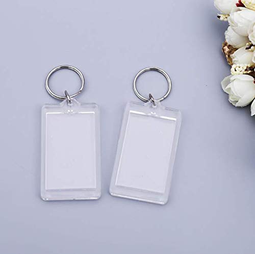 XUMIN 10PCS Transparent Acrylic Rectangle Blank Keychain Photo Frame Key Chains Key Ring Keyring Holder with Metal Rings for Key Accessory