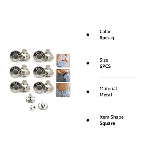 6PCS Perfect Fit Instant Button, Instant Buttons, Jean Replacement Buttons Removable Button No Sew Buttons to Extend or Reduce an Inch to Any Pants Waist in Seconds!