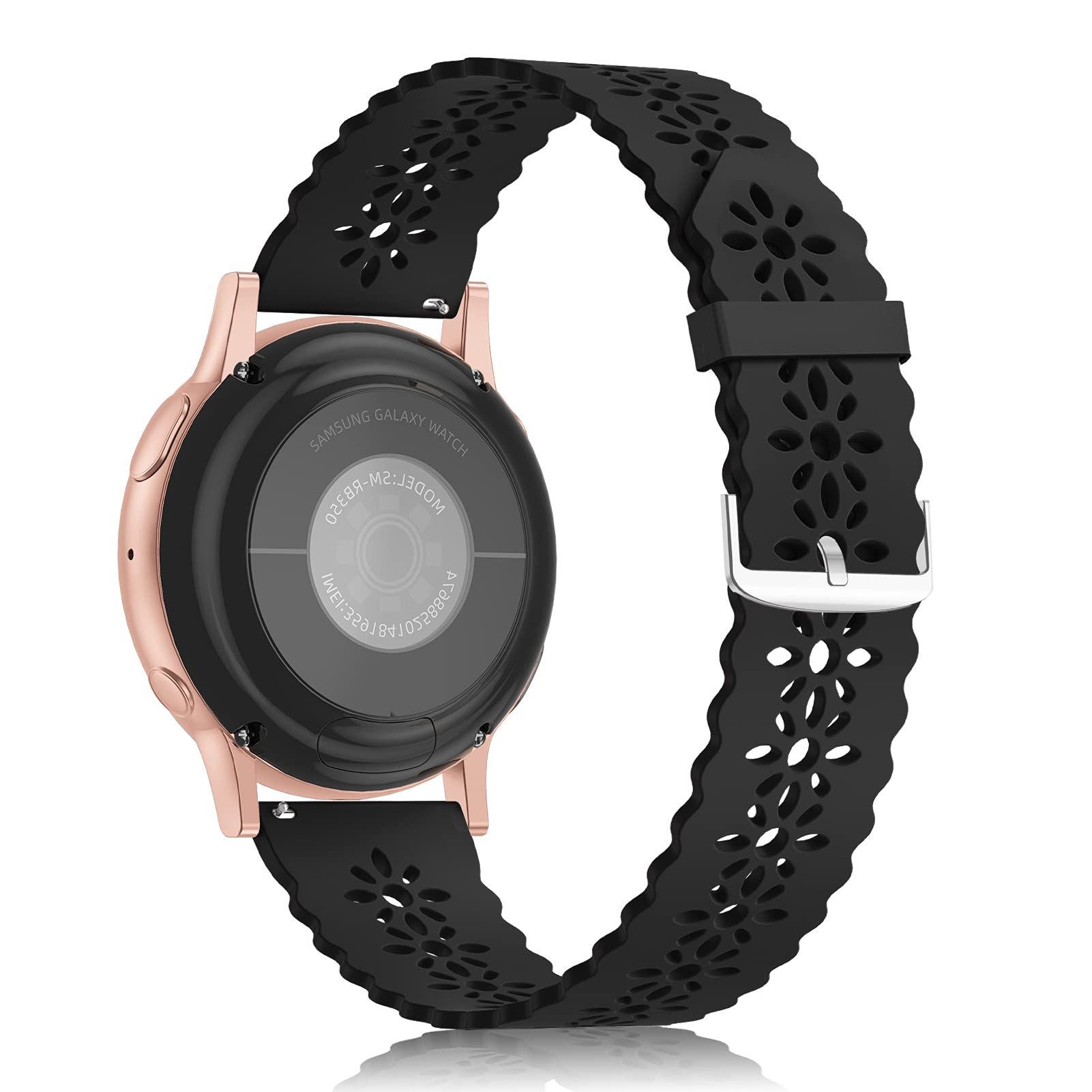 Lace Silicone Band 20mm Compatible for Samsung Galaxy Watch 4/5/6/Active Band 40MM 44MM,Galaxy Watch 4/6 Classic 46MM 42MM 43MM 47MM/Watch 5 Pro/Watch 3 41mm, Soft Silicone Strap for Women (black)