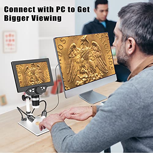 7 inch LCD Digital USB Microscope with 32G TF Card,Micsci 1200X Magnification 12MP 1080P Handheld Camera Video Recorder,PC View,Rechargeable Battery,Fill Lights for Coins PCB Soldering Circuit Board
