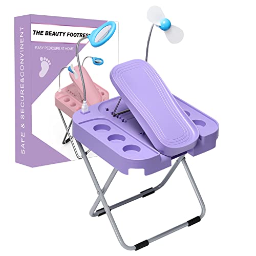 Pedicure Foot Rest With LED Magnifier And Drying Fan, Adjustable Foot Rest, Reinforced And Thickened,Stable And Easy For Pedicures At Home, With Storage Box,Beauty Pedicure kit
