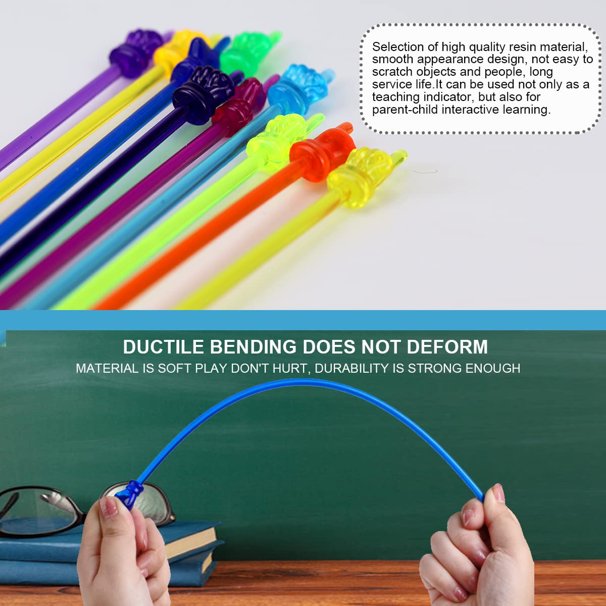 LNQ LUNIQI 20Pcs Teaching Pointers Reading Pointers Resin Presentation Finger Pointers Mixed Color Sticks for Teachers Aids, Kids of Ages 3+(Random Color)