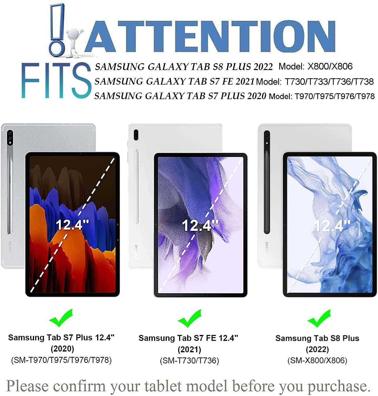 Nanhent Backlit Touchpad Keyboard Case for Samsung Galaxy Tab S8 Plus 2022 / S7 FE 2021 / S7 Plus 2020 12.4 Inch Tablet, Detachable Wireless Trackpad Keyboard & Slim PU Stand Cover with S Pen Holder