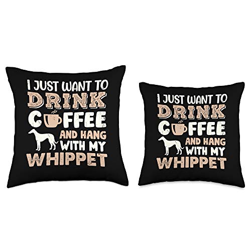 Whippet Love Dog Gifts Funny Whippet Drink Coffee Hand with Dog Mom Gift Throw Pillow, 18x18, Multicolor