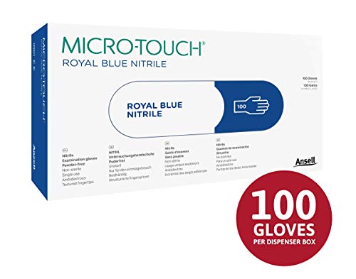 Microflex MICRO-TOUCH Royal Blue Nitrile Disposable Gloves, Powder-Free, Thin Examination Gloves for Medical Use, Chemotherapy, Cleaning, and Sanitation environments, Blue, Size Medium, Box of 100