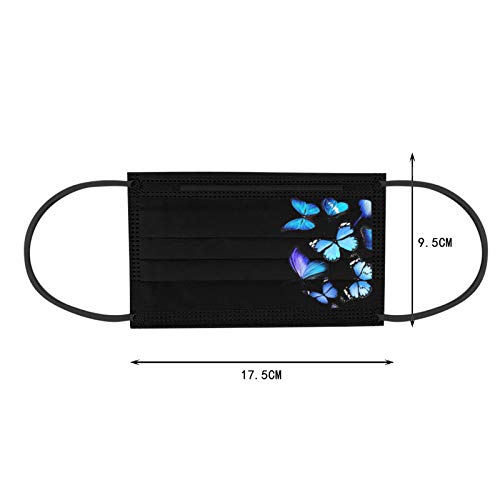 50Pcs Black Disposable Face_mask with Designs for Women Men Adults Cute Colorful Butterfly Printed Paper Face_mask