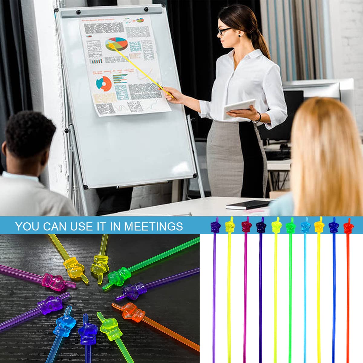 LNQ LUNIQI 20Pcs Teaching Pointers Reading Pointers Resin Presentation Finger Pointers Mixed Color Sticks for Teachers Aids, Kids of Ages 3+(Random Color)