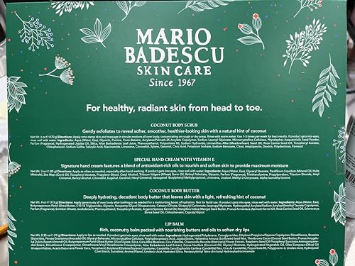 Mario Badescu Best of Body Essentials 4 Piece Kit, Skincare Gift Set Includes Lip Balm, Coconut Scrub, Coconut Body Butter & Special Hand Cream With Vitamin E