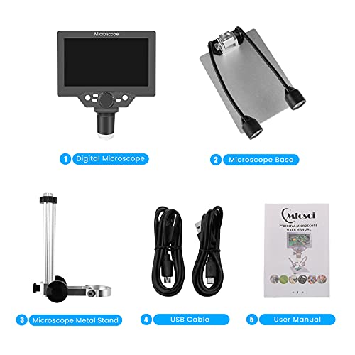 7 inch LCD Digital USB Microscope with 32G TF Card,Micsci 1200X Magnification 12MP 1080P Handheld Camera Video Recorder,PC View,Rechargeable Battery,Fill Lights for Coins PCB Soldering Circuit Board