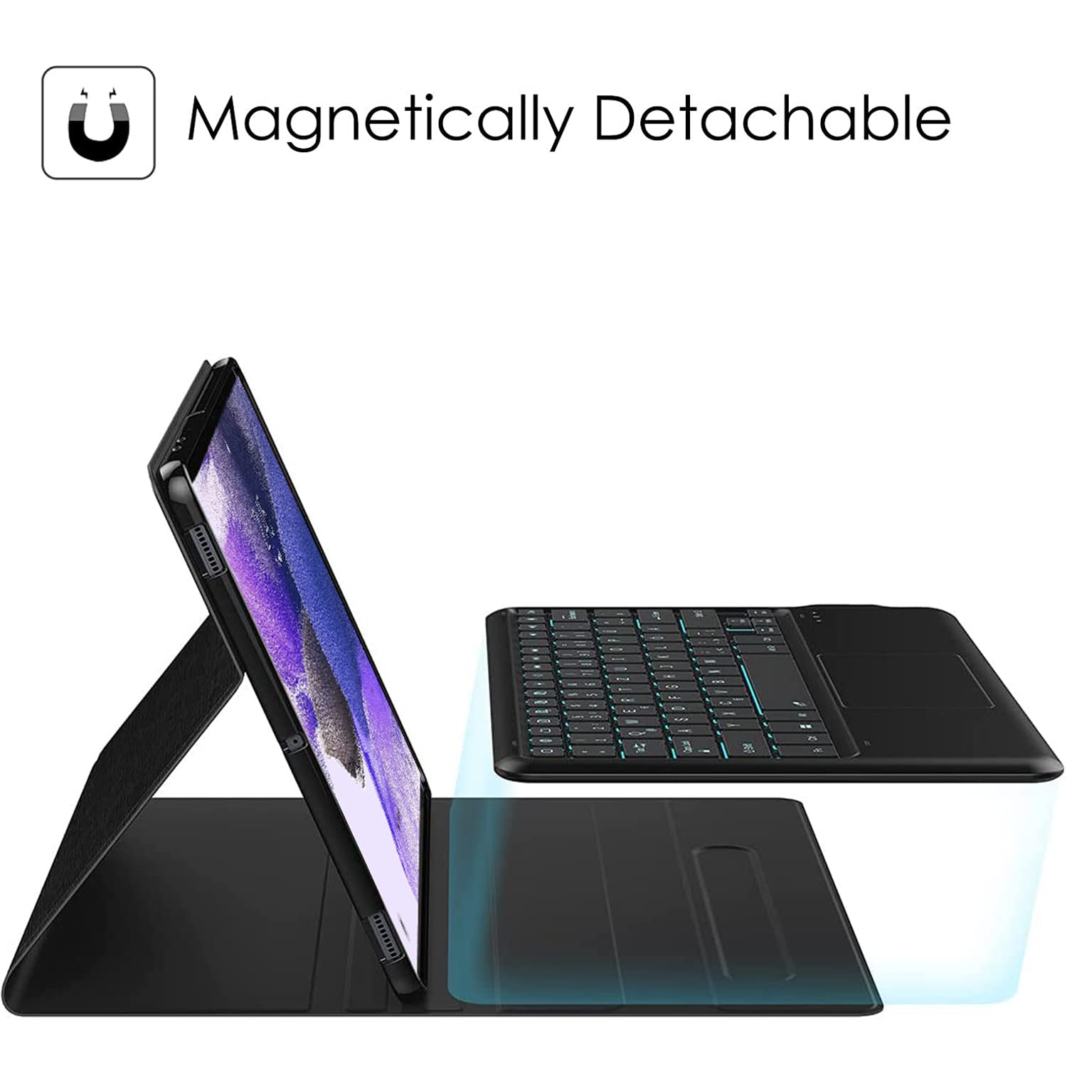 Nanhent Backlit Touchpad Keyboard Case for Samsung Galaxy Tab S8 Plus 2022 / S7 FE 2021 / S7 Plus 2020 12.4 Inch Tablet, Detachable Wireless Trackpad Keyboard & Slim PU Stand Cover with S Pen Holder