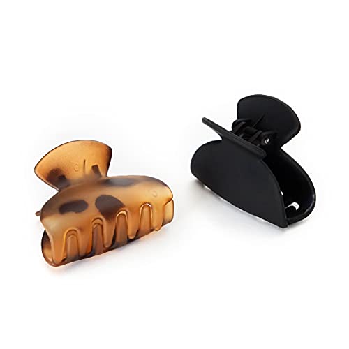Kitsch Recycled Plastic Hair Clips for Women - Small Claw Clips, Mini Clips for Thin Hair, Tiny Jaw Clips | Tortoise & Black, 2 Pcs