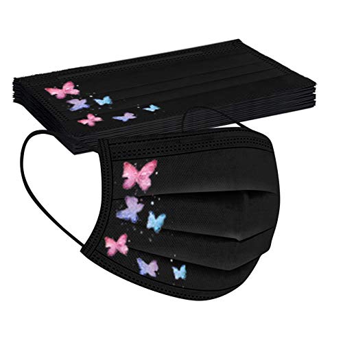 50Pcs Black Disposable Face_mask with Designs for Women Men Adults Cute Colorful Butterfly Printed Paper Face_mask