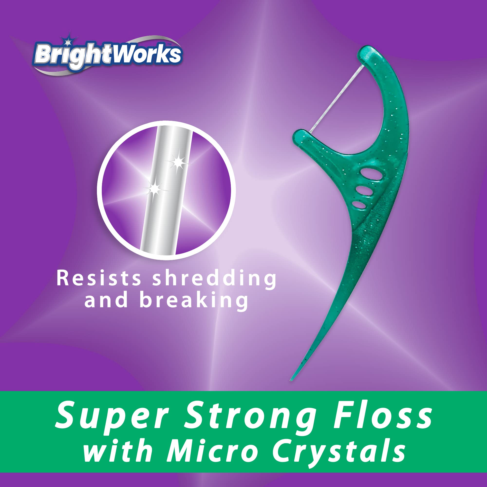 270 Piece BrightWorks Fresh Mint + Whitening Dental Flossers, with Super-Strong Floss for Adults, with Mint-Flavored Floss and Micro-Crystals, 90 Count (Pack of 3)
