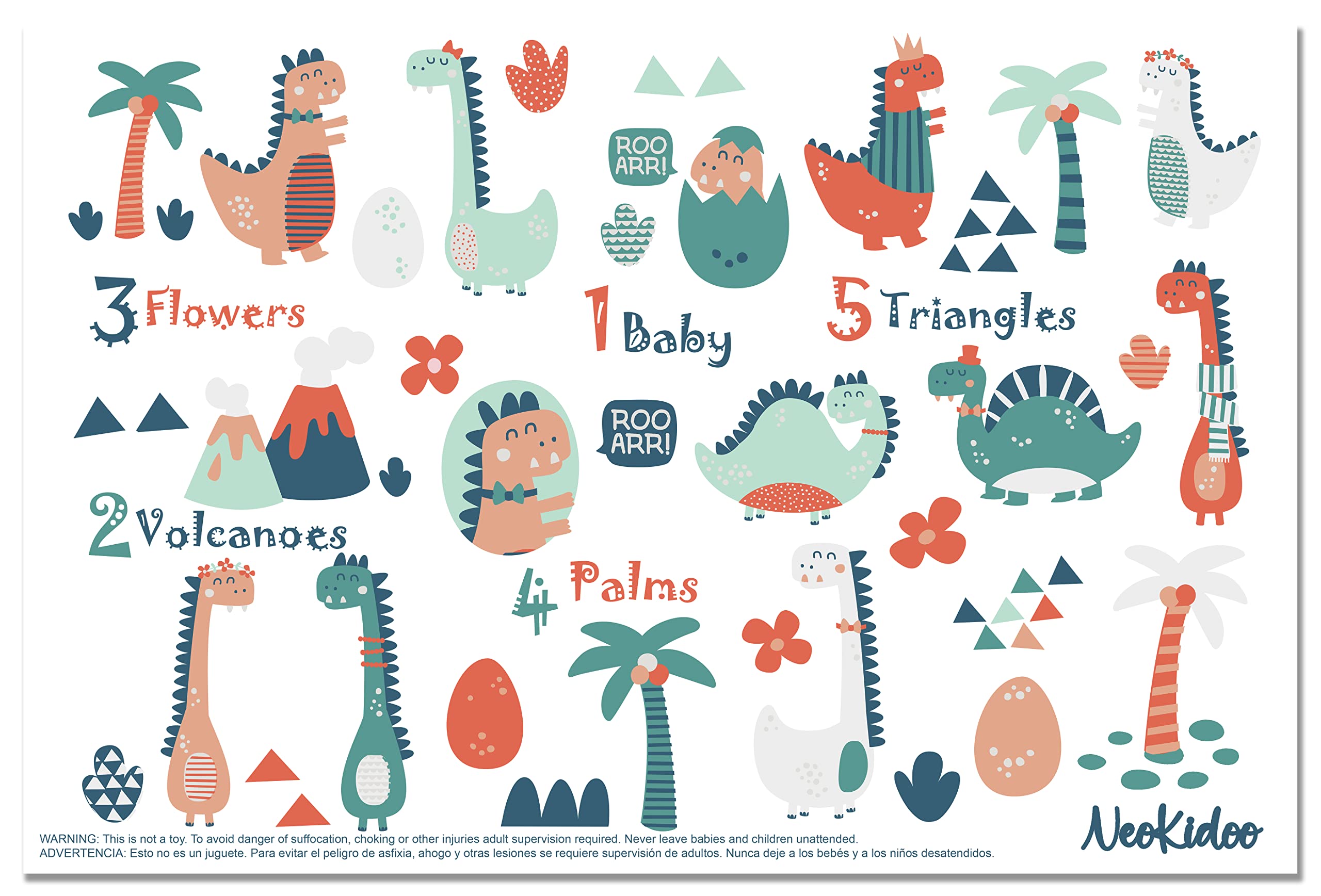 Disposable Placemats for Baby Toddler and Kids Travel Pack 12" x 18" Stick-On 20 Plastic Table Toppers Restaurant Indoor Outdoor Protection Dino Design