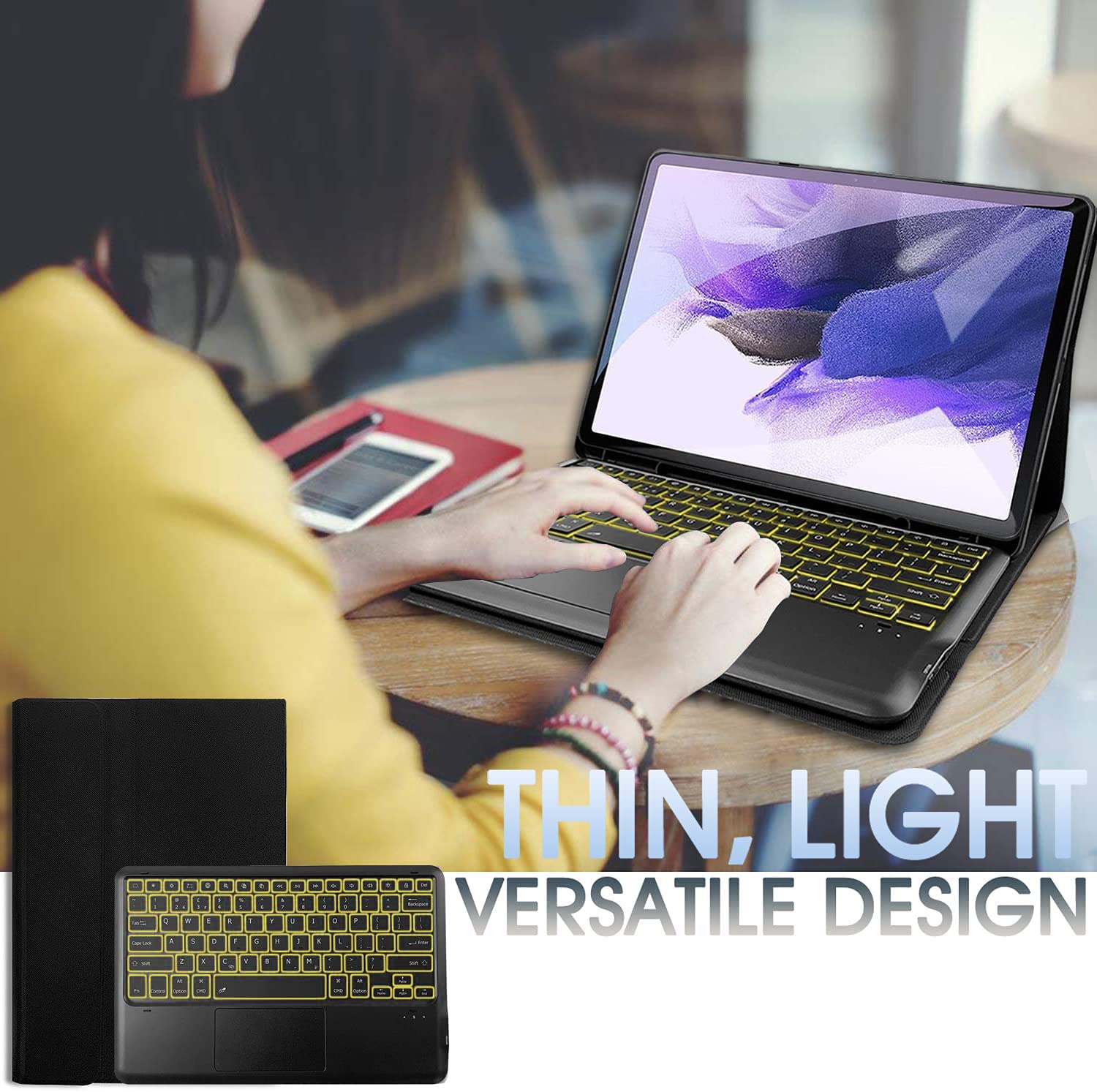 Nanhent Backlit Touchpad Keyboard Case for Samsung Galaxy Tab S8 Plus 2022 / S7 FE 2021 / S7 Plus 2020 12.4 Inch Tablet, Detachable Wireless Trackpad Keyboard & Slim PU Stand Cover with S Pen Holder