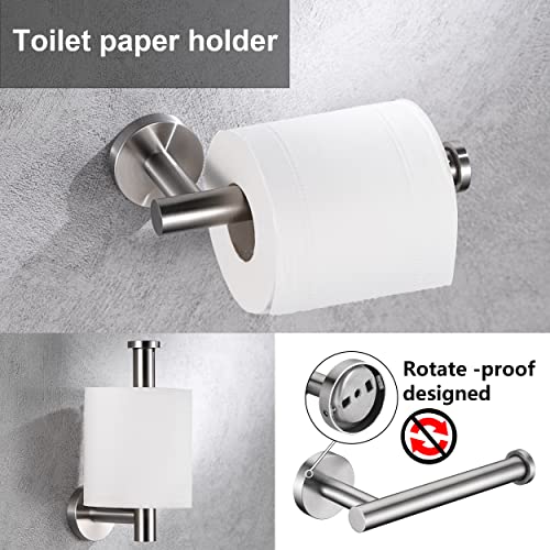 5 Pieces Brushed Nickel Bathroom Hardware Set Include 16inch Towel Bar,2pcsTowel Hooks,Toilet Paper Holder,Hand Towel Ring Round SUS304 Stainless Steel Bathroom Accessories Set Heavy Duty Wall Mounted