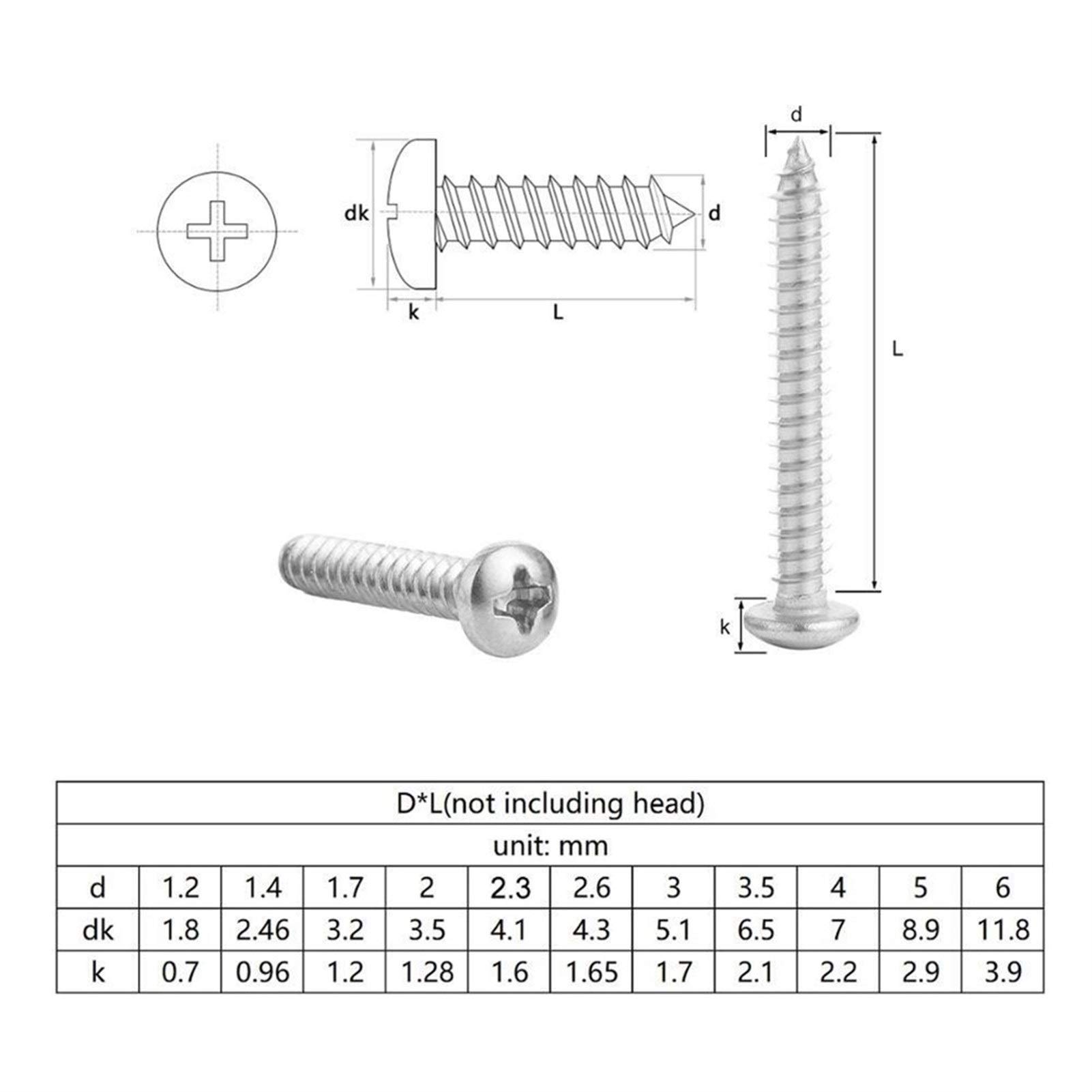 TONGCHAO Tchaosc 1100pcs Round Pan Head Tapping Screws Set M1.2 M1.4 M1.5 M1.7 M2 Mini Screw Laptop Computer Screw Cross Screw Kit (Color : DN PA)
