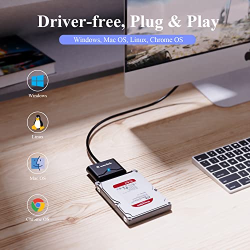 WAVLINK USB 3.0 to SATA Adapter Cable, External SATA III Hard Drive Connector for 2.5'' SSD/HDD & 3.5" HDD Data Transfer, Support UASP, Trim and S.M.A.R.T. with 3 mins Auto-Sleep, Max 18TB