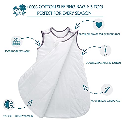 Baby Sleeping Bag for Winter, 100% Natural Cotton Wearable Blanket, 2.5 Tog Swaddle Transition for Infants and Toddlers