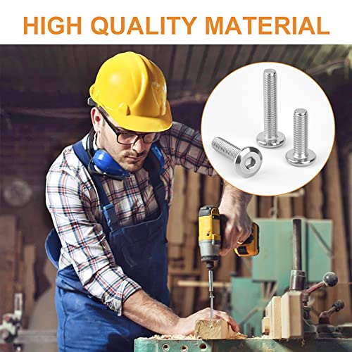 VIGRUE 120pcs Furniture Screws M6 x 10/12/15/20/25/30/40/45/50/55mm Elegant Design Furniture Connecting 304 Stainless Steel, Full Thread, Bright Finish, Machine Thread