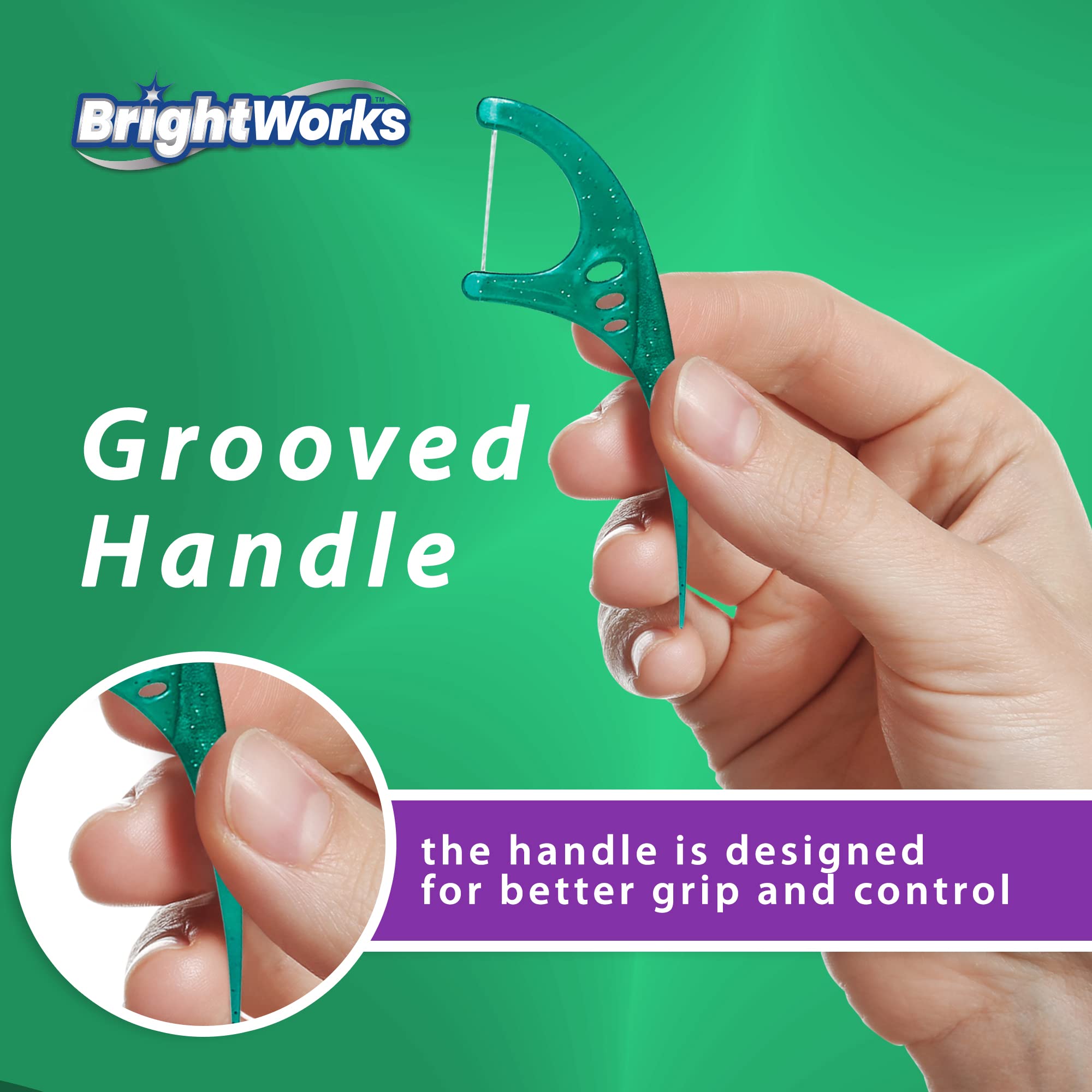 270 Piece BrightWorks Fresh Mint + Whitening Dental Flossers, with Super-Strong Floss for Adults, with Mint-Flavored Floss and Micro-Crystals, 90 Count (Pack of 3)