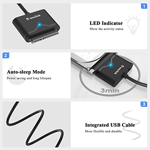 WAVLINK USB 3.0 to SATA Adapter Cable, External SATA III Hard Drive Connector for 2.5'' SSD/HDD & 3.5" HDD Data Transfer, Support UASP, Trim and S.M.A.R.T. with 3 mins Auto-Sleep, Max 18TB