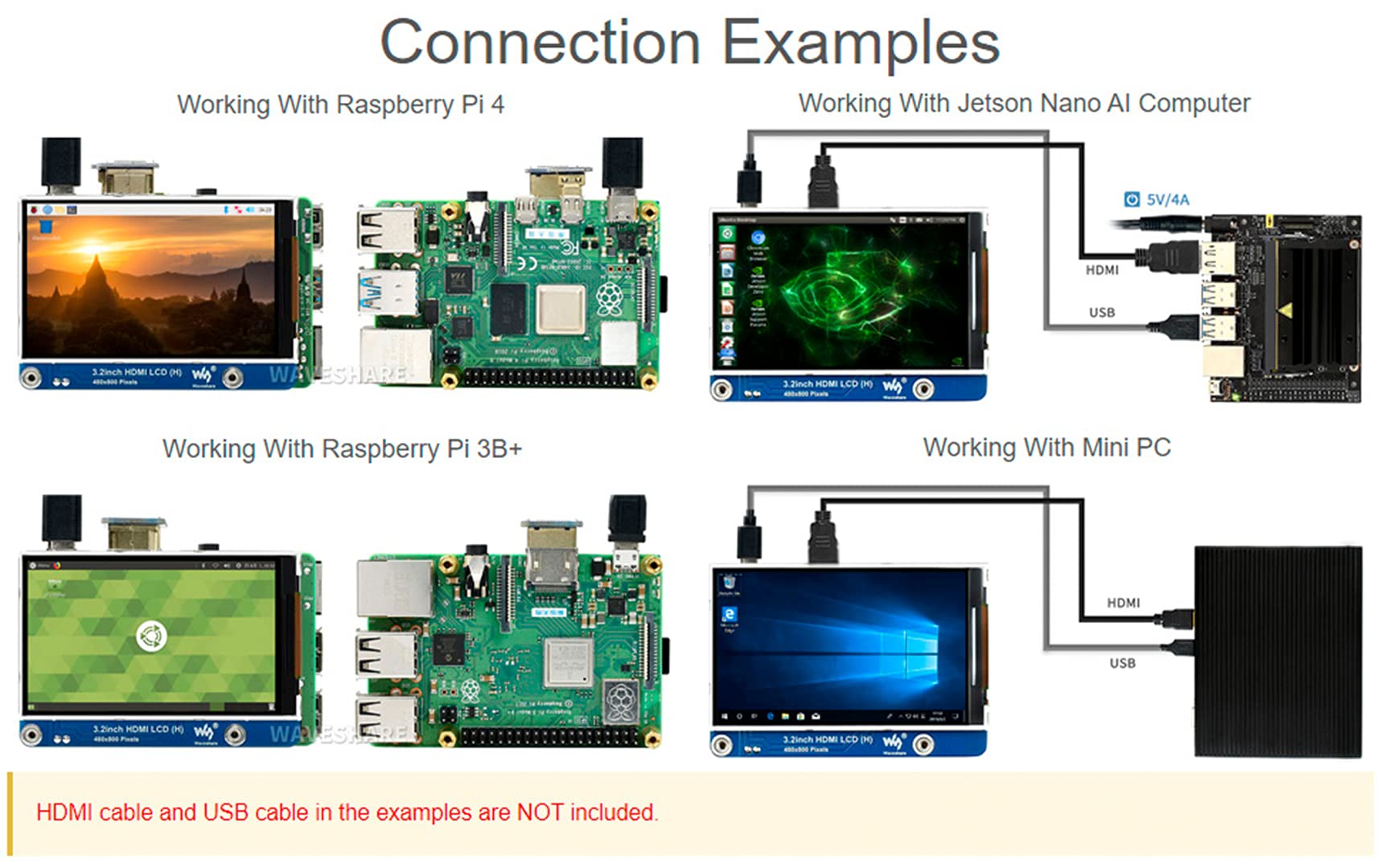 waveshare 3.2inch IPS LCD Display (H) for Raspberry Pi 4B/3B+/3B/2B/Zero/Zero W/Zero WH and Jetson Nano and Windows 11/10/8.1/8/7, 480×800 Pixel, Adjustable Brightness, No Touch
